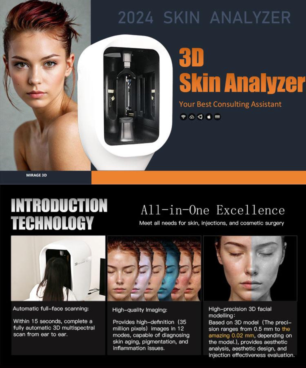 JuvaScan Intelligent 3D AI Real Time Skin Analysis System with Include ...